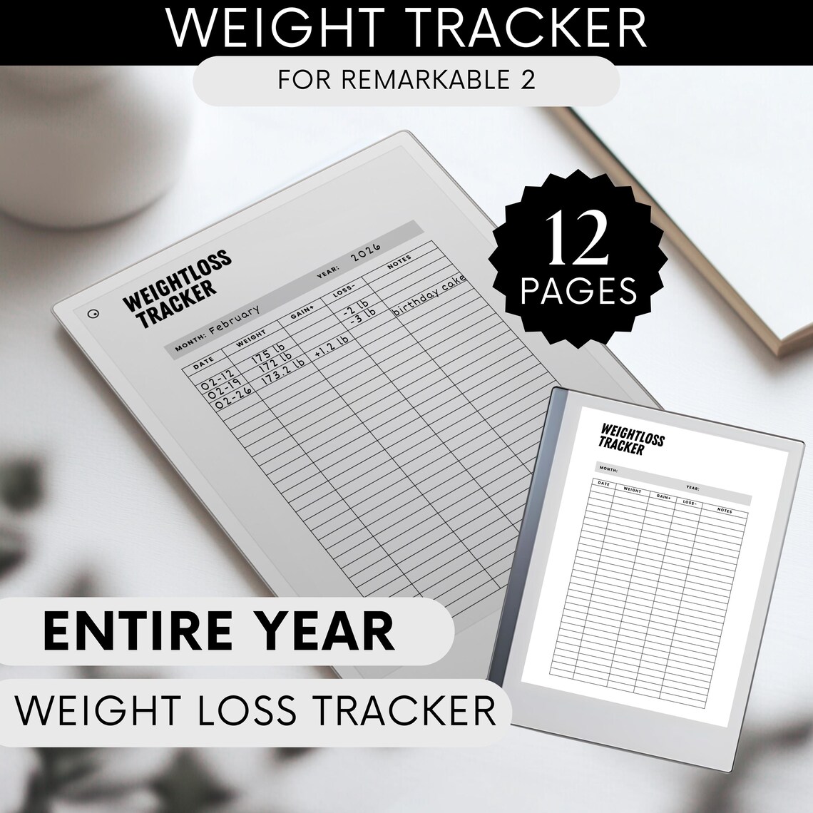 Weight Loss Tracker Remarkable 2 Templates | Minimalistic Remarkable ...
