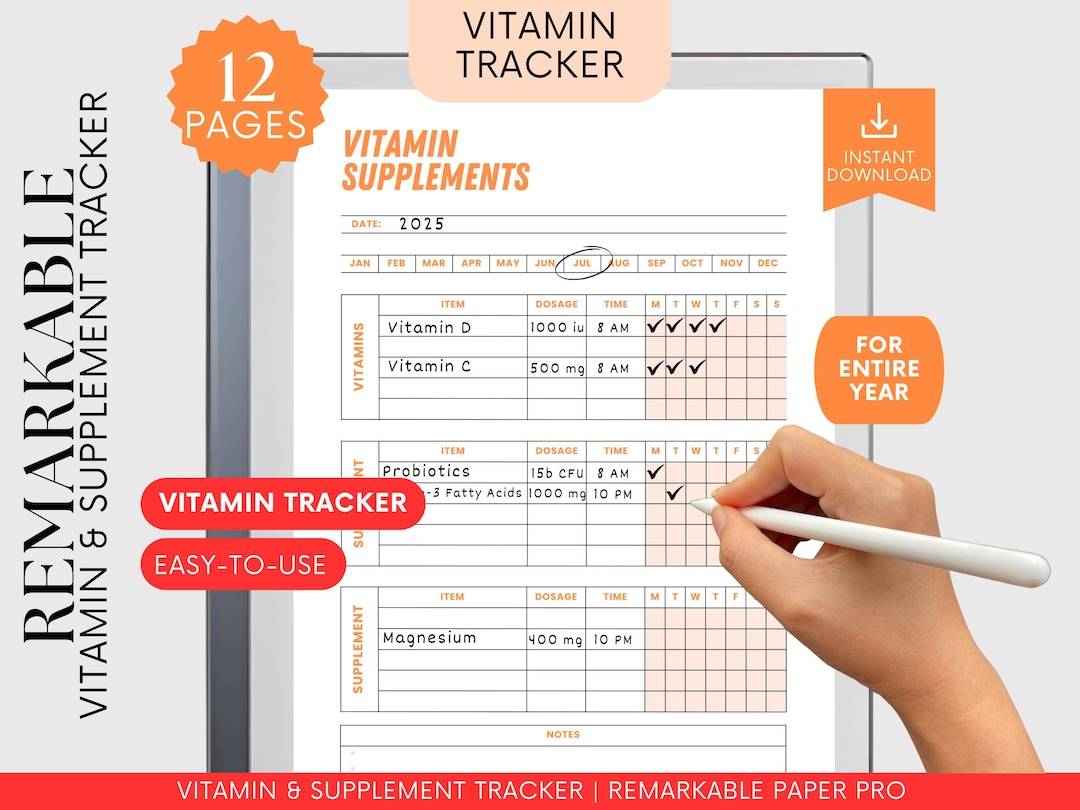 For Remarkable Paper Pro Vitamin Tracker & Supplement | Colored ...