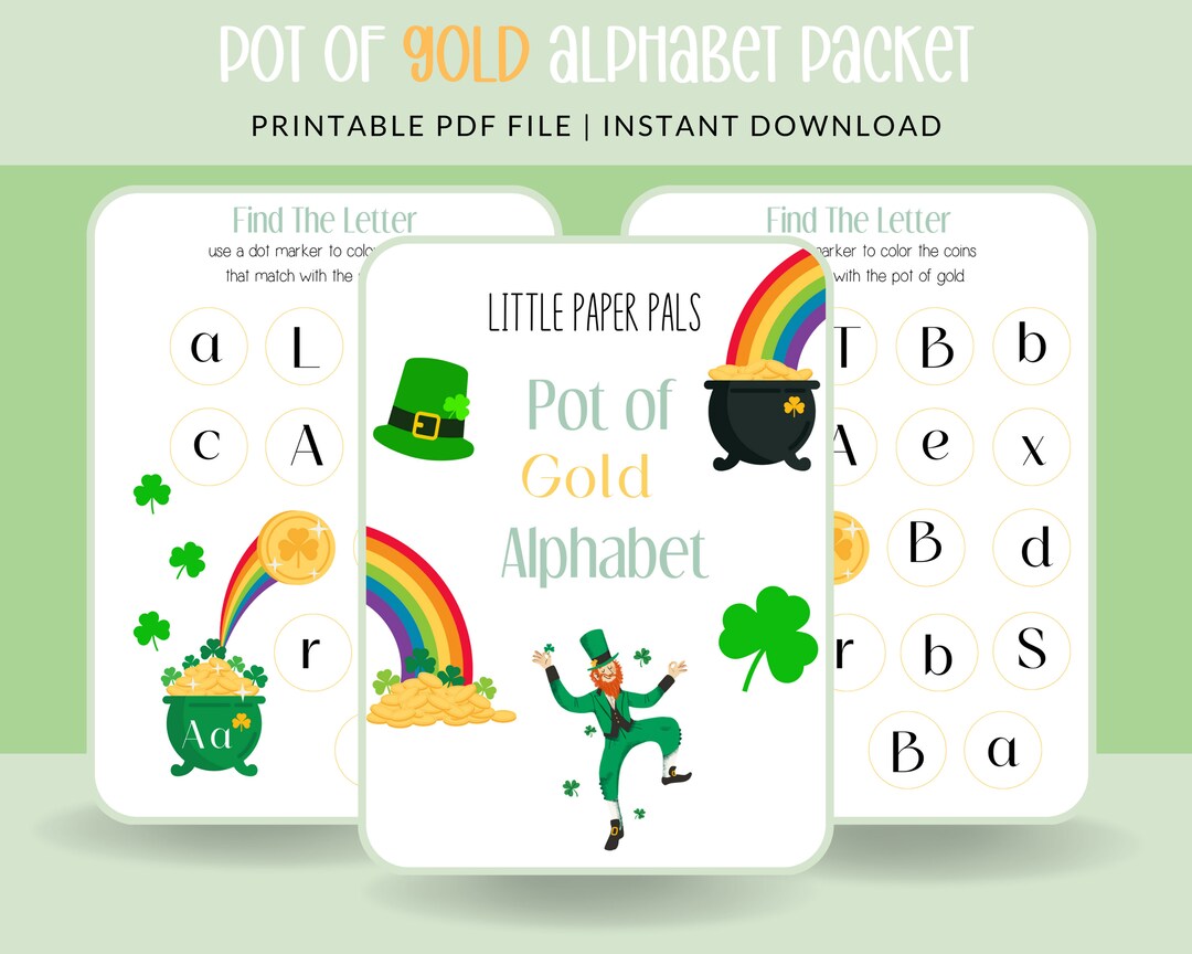 Pot of Gold Alphabet for Kids Activities for Kids, Instant Download ...