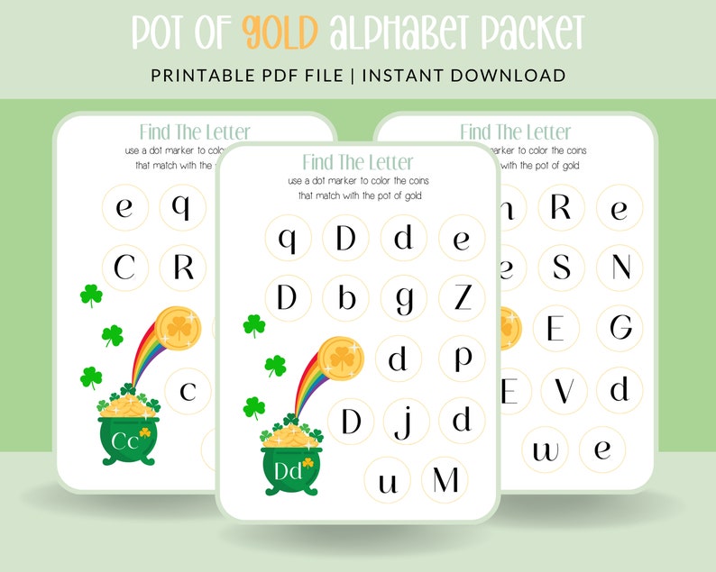 Pot of Gold Alphabet for Kids Activities for Kids, Instant Download ...