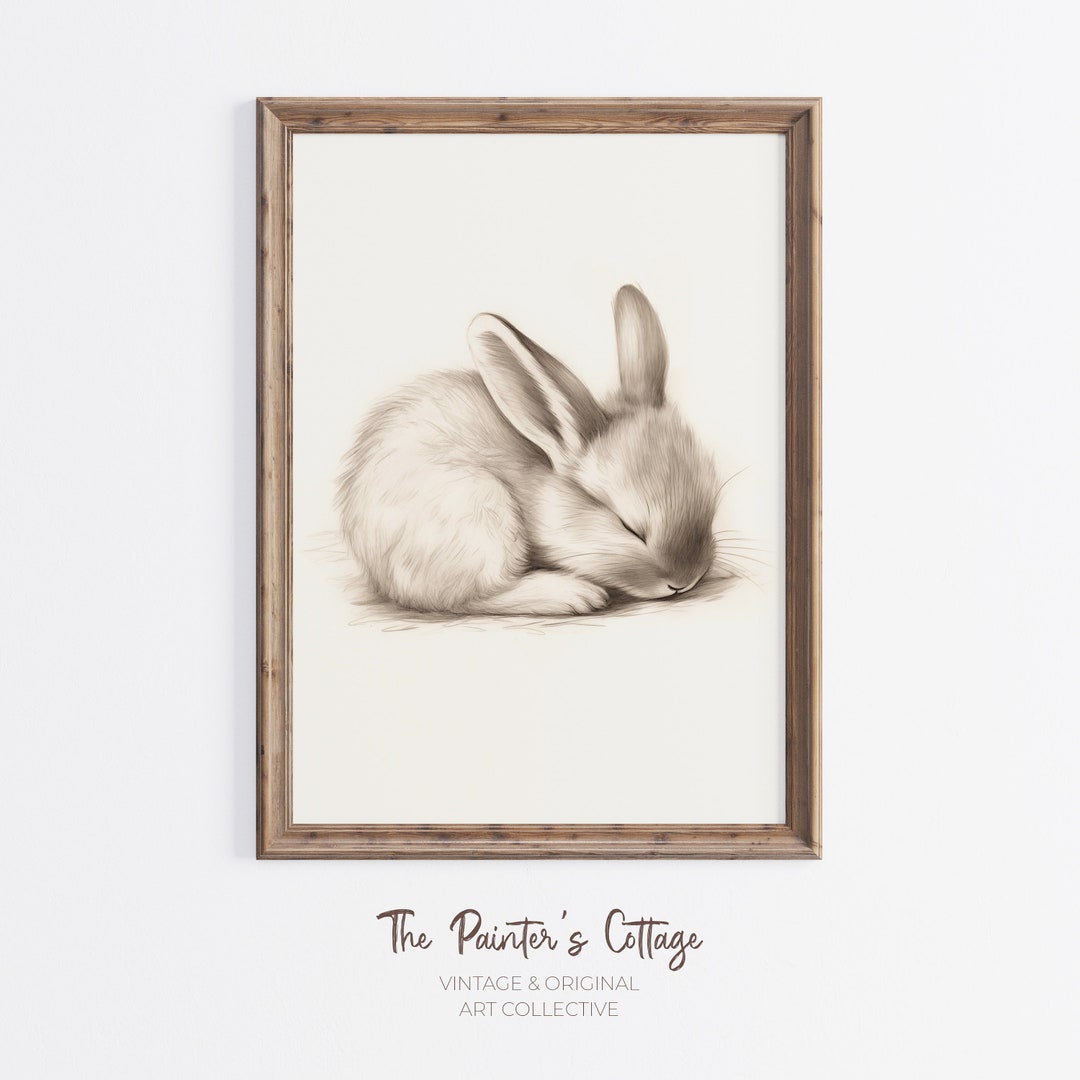 Baby Rabbit Drawing, Cute Bunny Sketch Printable, Farmhouse Easter ...