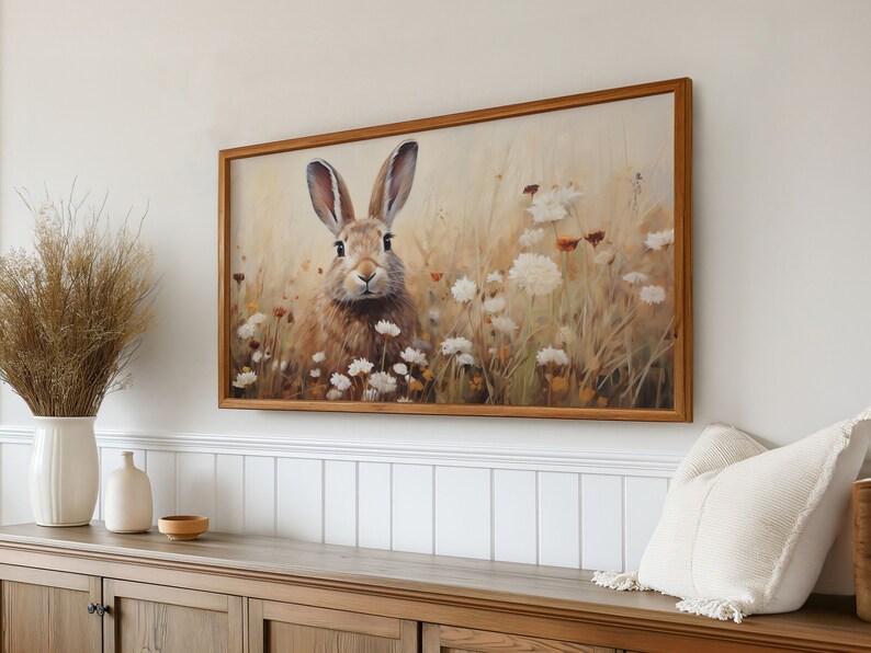 Bunny Wildflower, Vintage Easter Tv Frame Art, Easter Bunny Tv Art ...