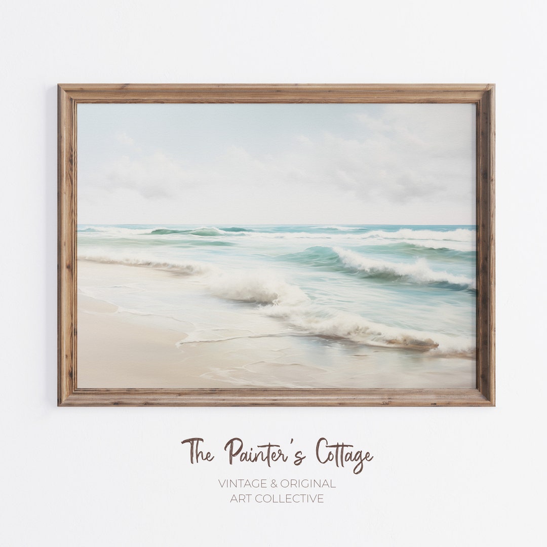 Ocean Waves Painting, Beachy Wall Art, Coastal Printable Ocean Art ...