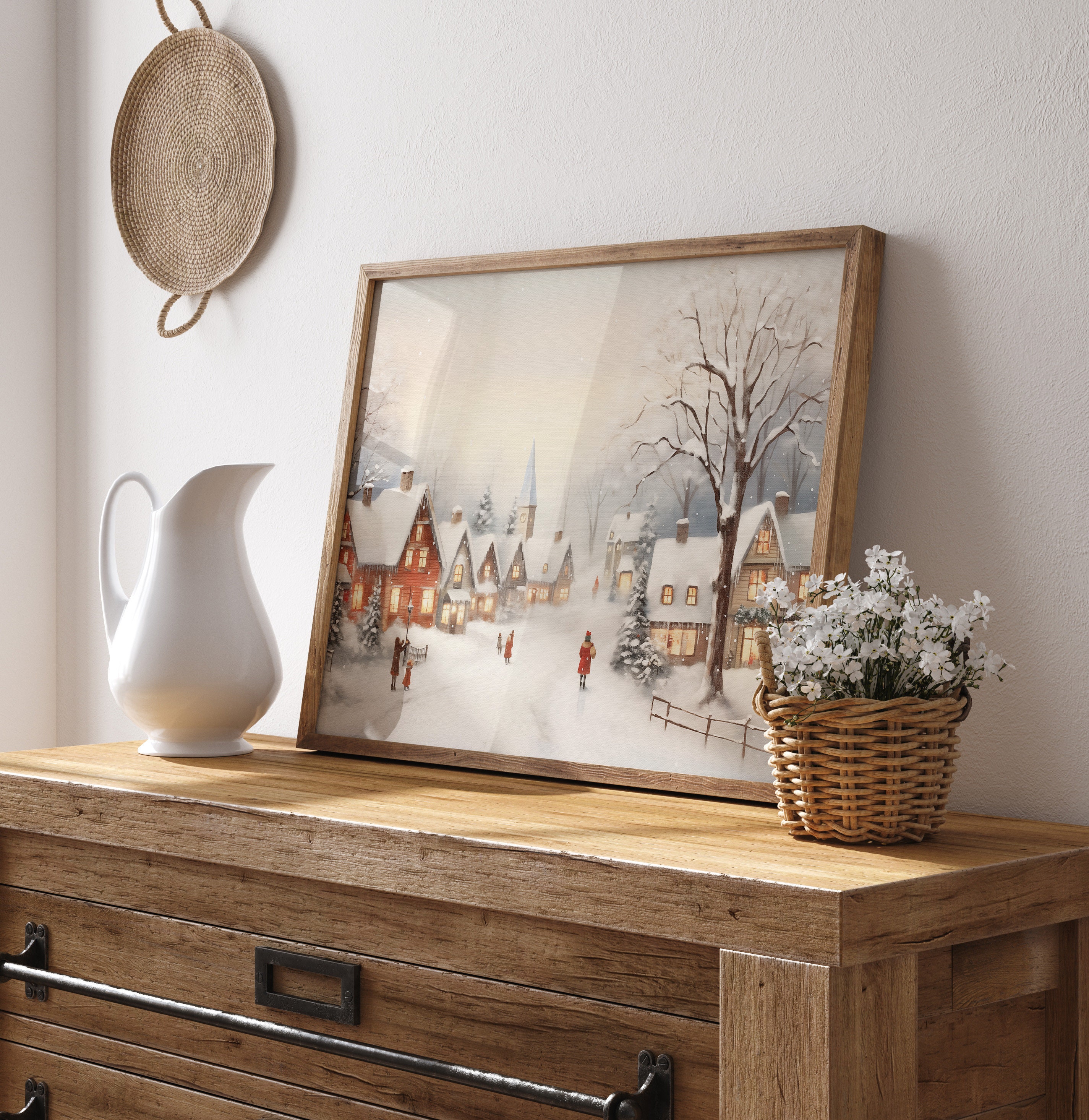 Winter Village Painting, Printable Christmas Art, Vintage Christmas ...