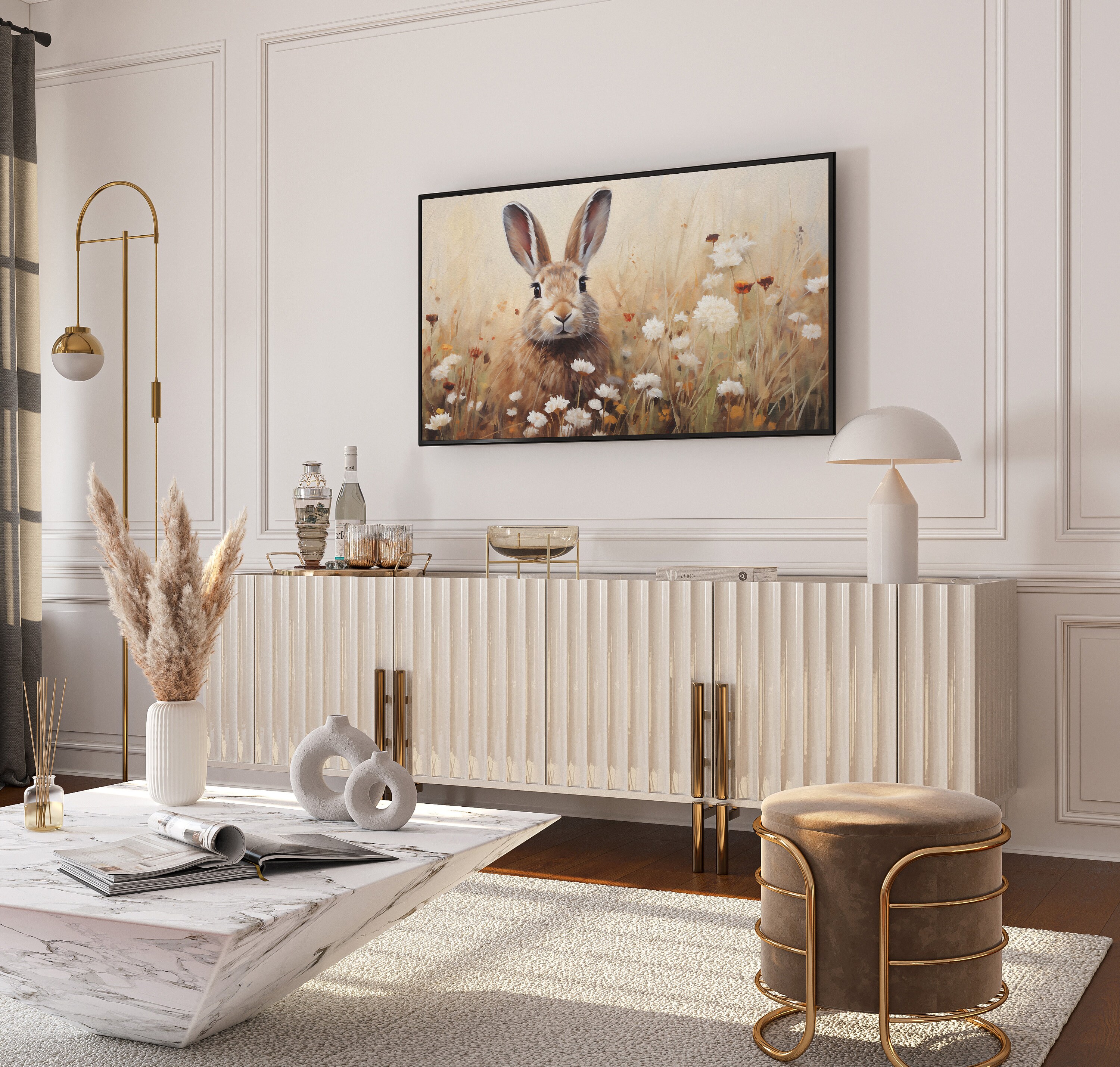 Bunny Wildflower, Vintage Easter Tv Frame Art, Easter Bunny Tv Art ...