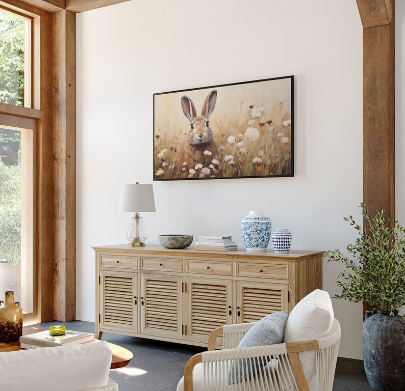 Bunny Wildflower, Vintage Easter Tv Frame Art, Easter Bunny Tv Art ...