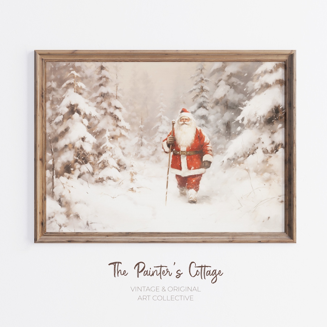 Santa Clause Winter Forest Print, Rustic Christmas Santa Claus ...