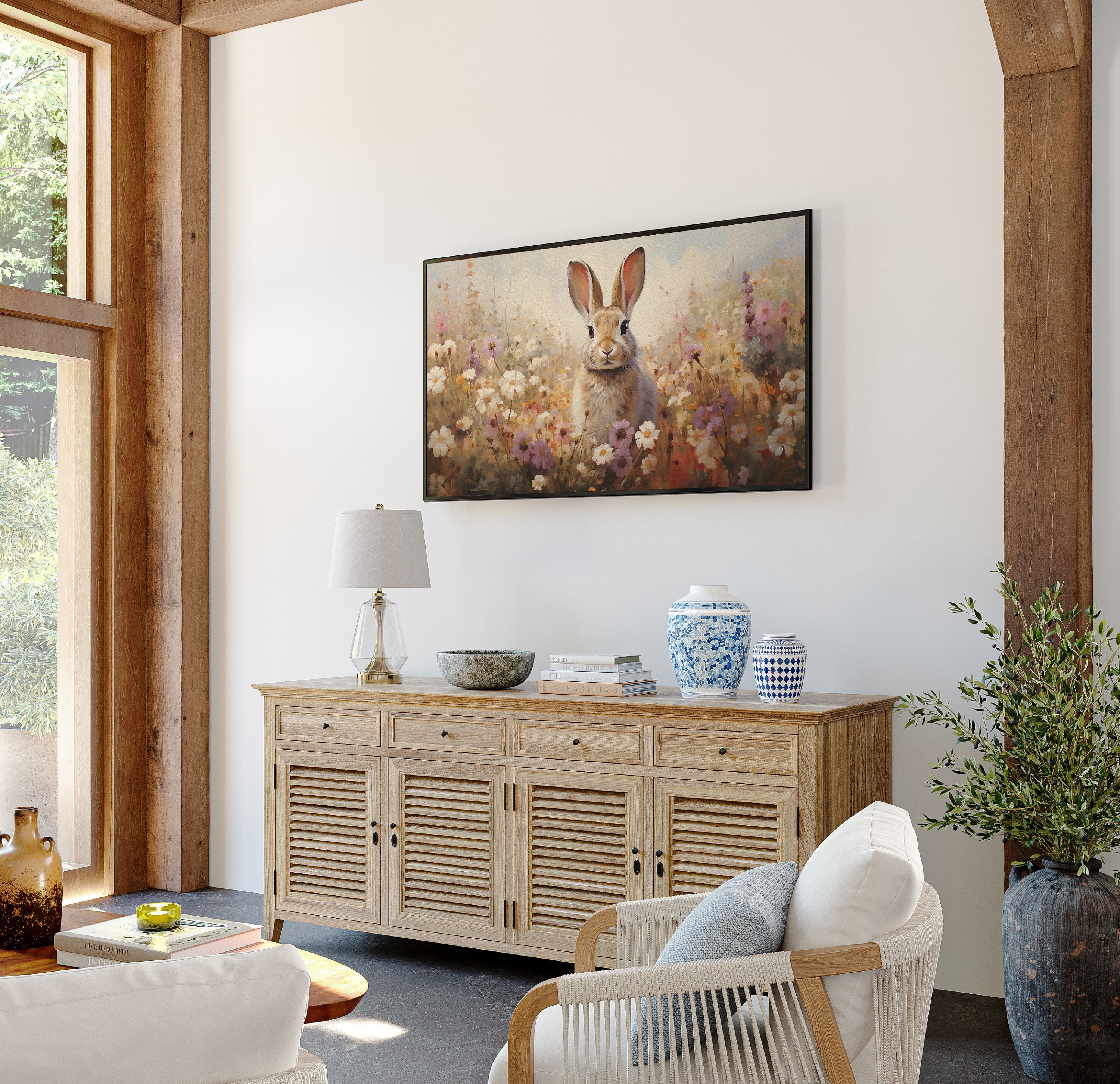Bunny Wildflower, Vintage Easter Tv Frame Art, Easter Bunny Tv Art ...