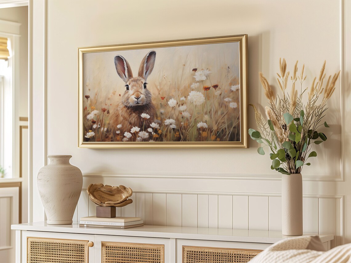 Bunny Wildflower, Vintage Easter Tv Frame Art, Easter Bunny Tv Art ...