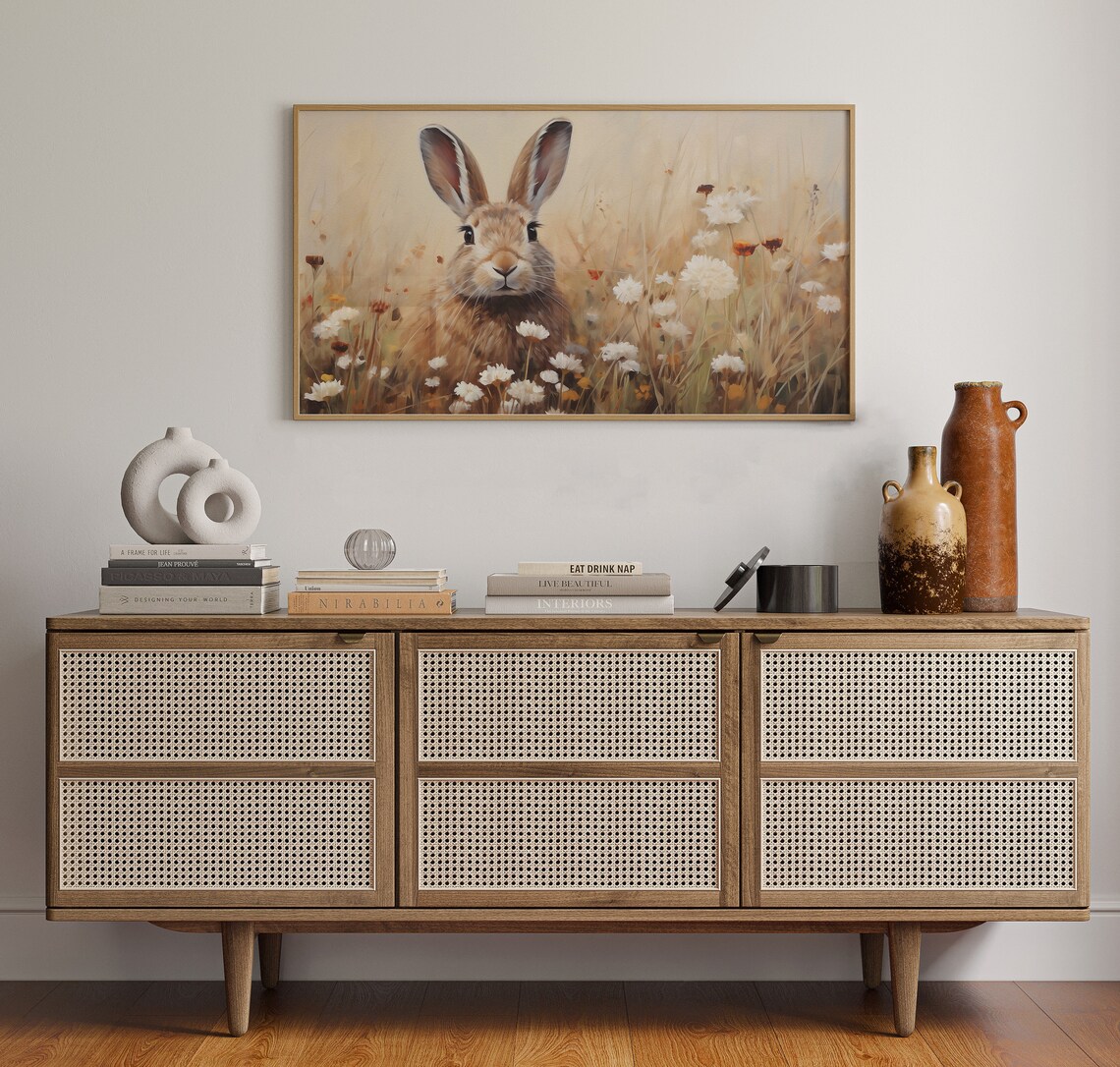 Bunny Wildflower, Vintage Easter Tv Frame Art, Easter Bunny Tv Art ...