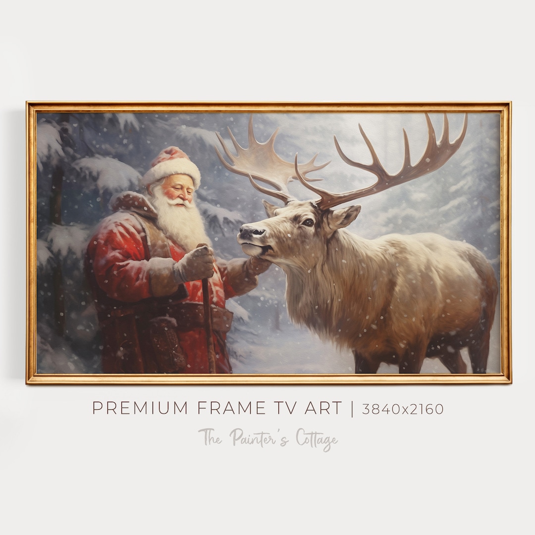 Santa Claus Frame Tv Art, Santa Reindeer, Vintage Santa TV Art ...