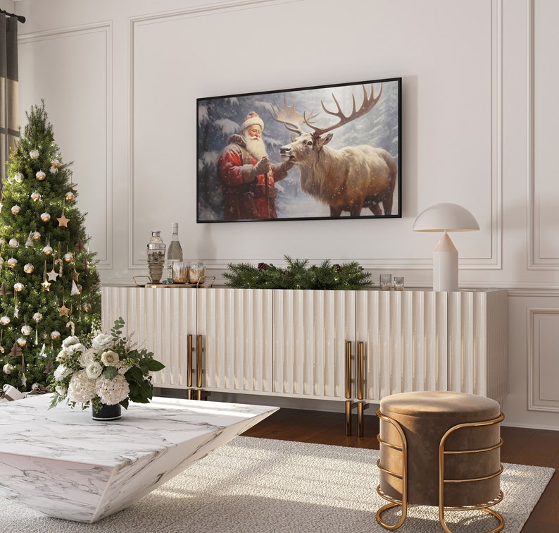 Santa Claus Frame Tv Art, Santa Reindeer, Vintage Santa TV Art ...