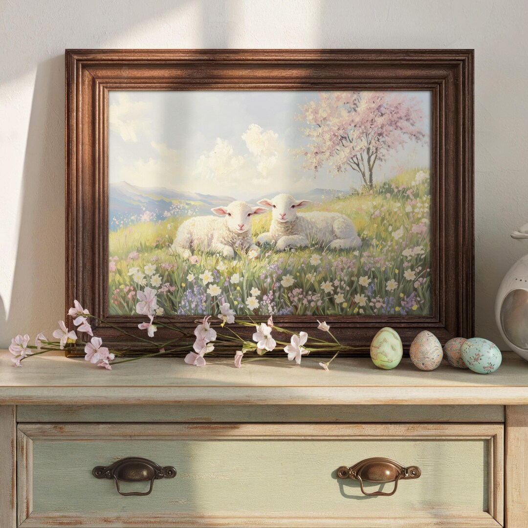 Spring Lamb Painting, Easter Sheep Wall Art, Farm Nursery Decor Pastel ...