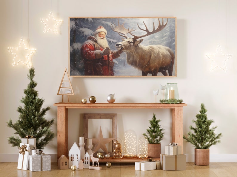 Santa Claus Frame Tv Art, Santa Reindeer, Vintage Santa TV Art ...