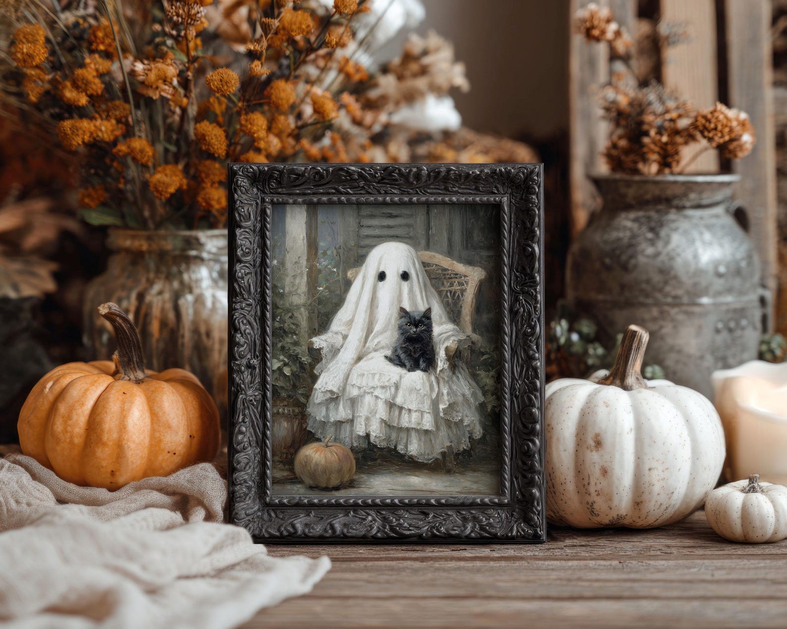 Vintage Ghost Painting Halloween Pumpkin Spooky Print, Farmhouse Fall ...