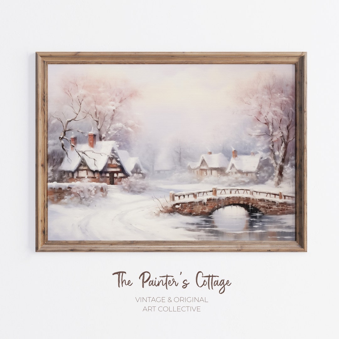 Winter Village Printable, Digital Painting, Winter Scene Art, Christmas ...
