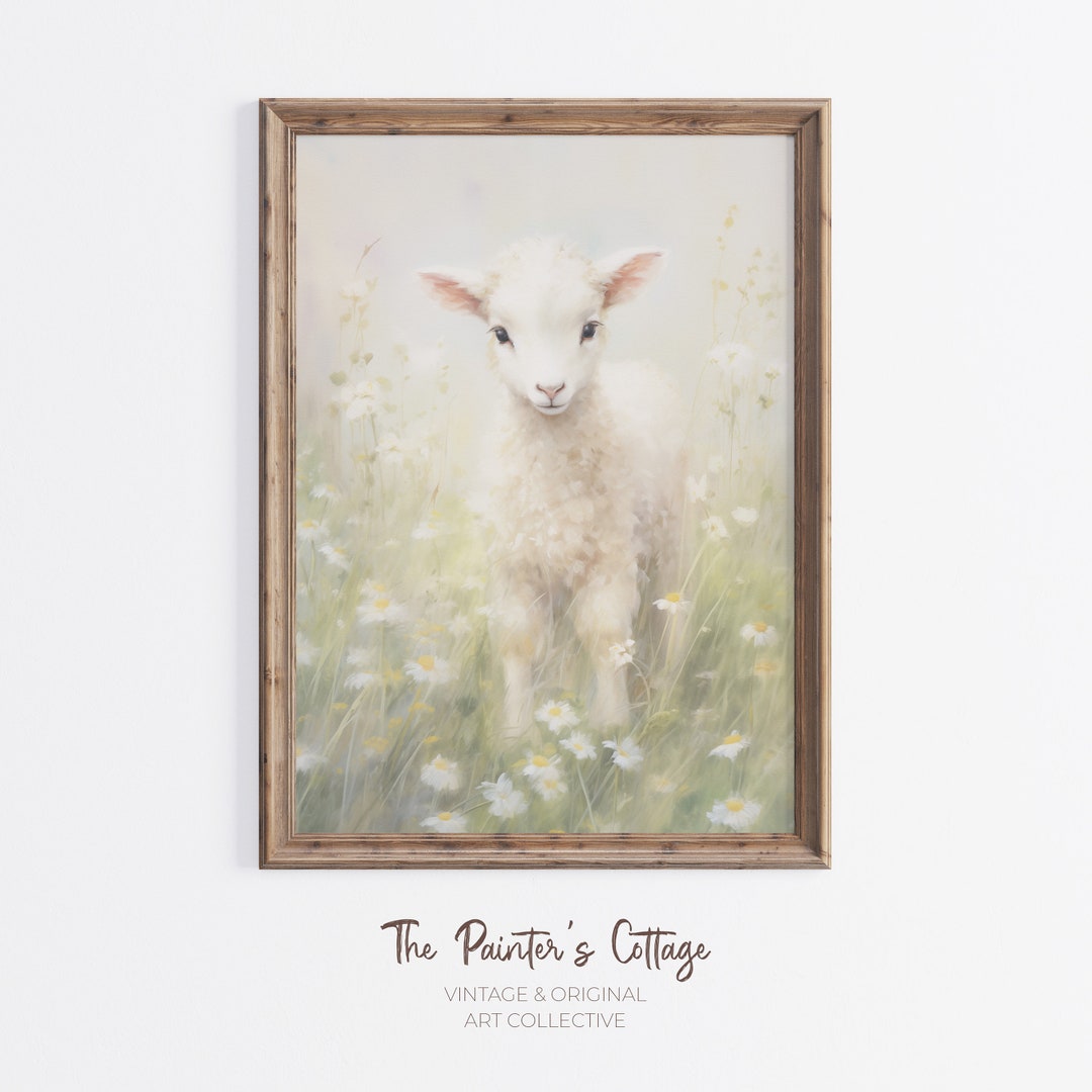 Lamb Printable Art, Rustic Farmhouse Decor, Baby Sheep Painting, Spring ...