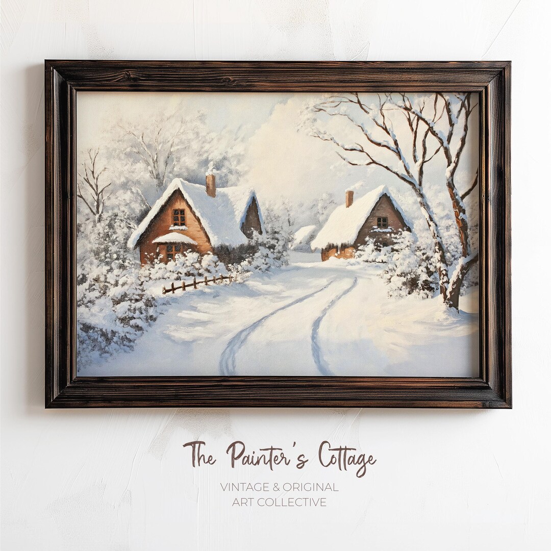 Snowy Winter Scene Print, Winter Wall Art Cabin Decor, Vintage ...