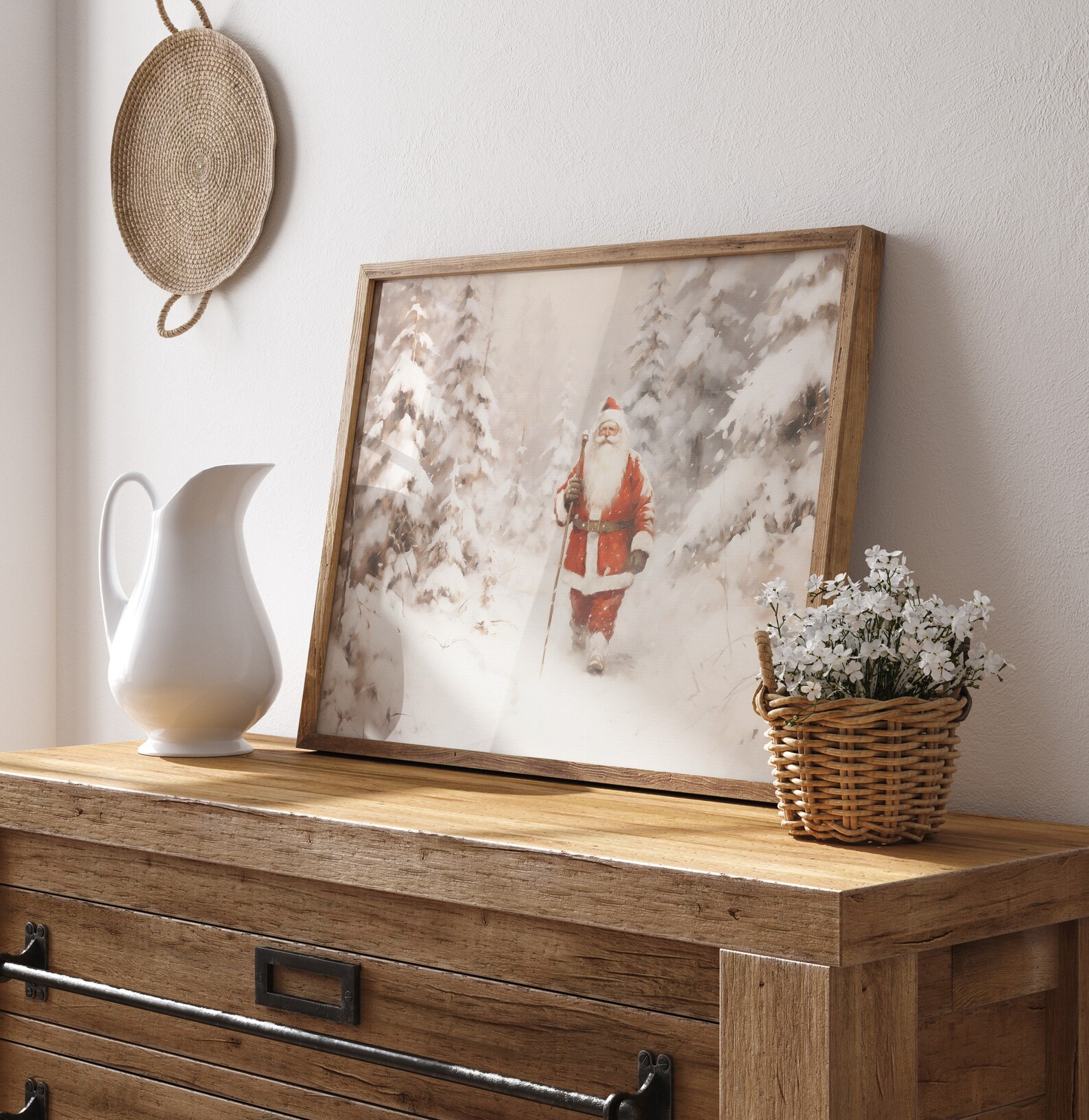 Santa Clause Winter Forest Print, Rustic Christmas Santa Claus ...