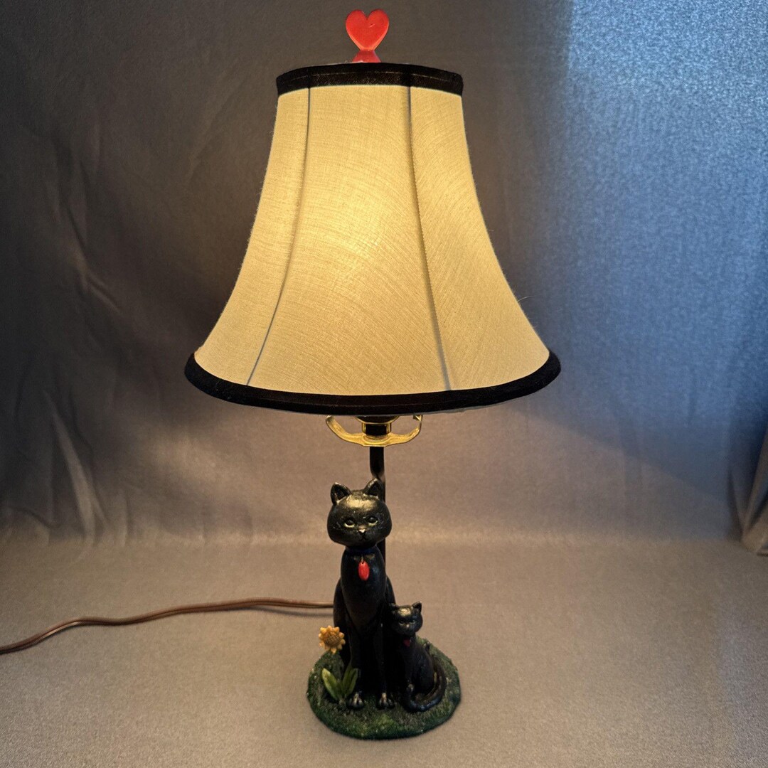 Ceramic Black Cat & Kitten Lamp With Shade Vintage 17" Works! - Etsy
