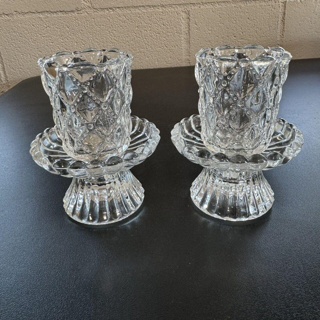 Partylite Quilted Crystal Tiny Bubble Peglite Pair Candle Holder P9246 ...