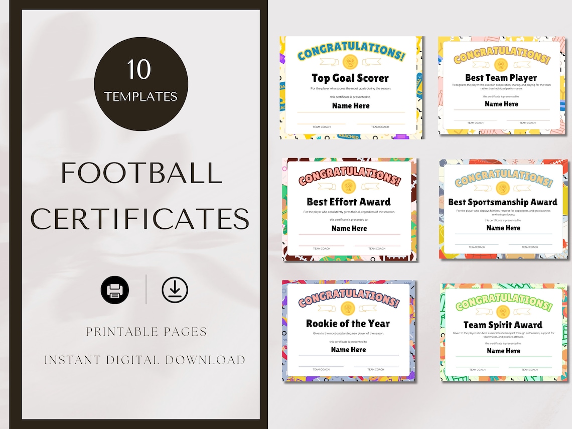 Printable Football Certificates Instant Download Editable Football ...