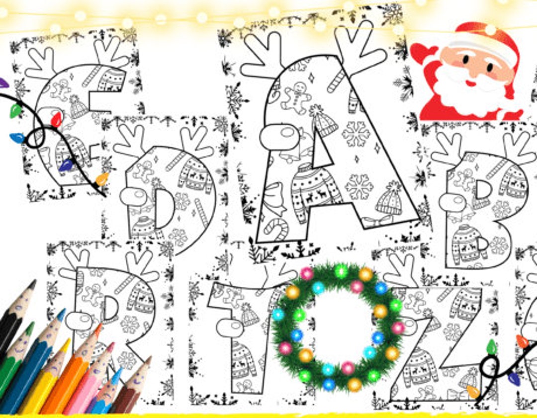 Christmas Alphabet Coloring Digital Pages - Etsy