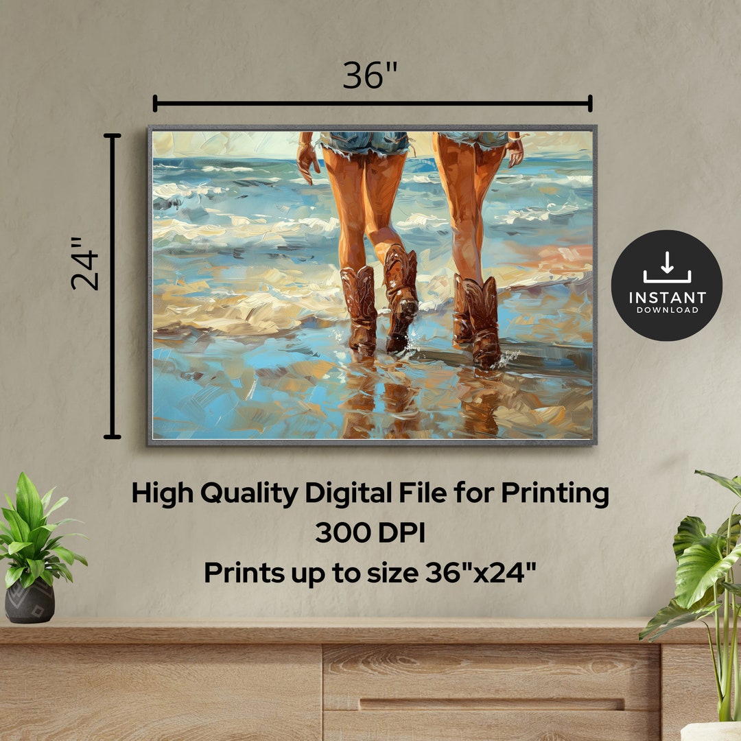 Shoreline Steps Cowboy Boot Oil Painting Digital Print, Instant ...