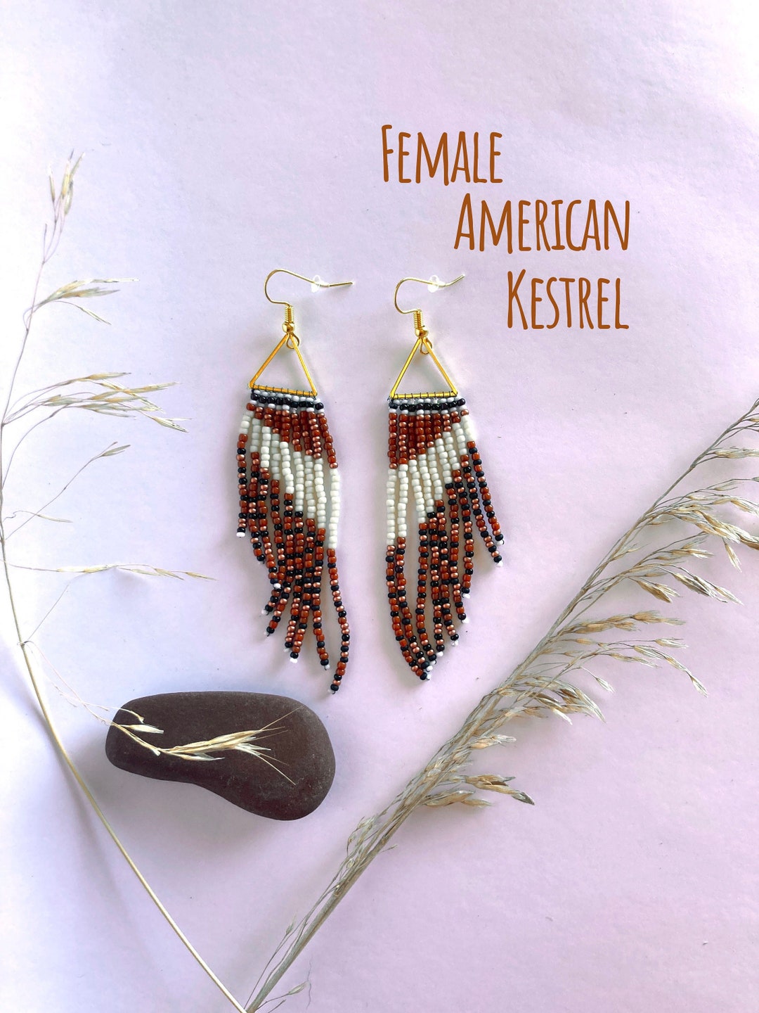 Female American Kestrel - Medium, Triangle, Dangle Glass Bead Earrings - Etsy