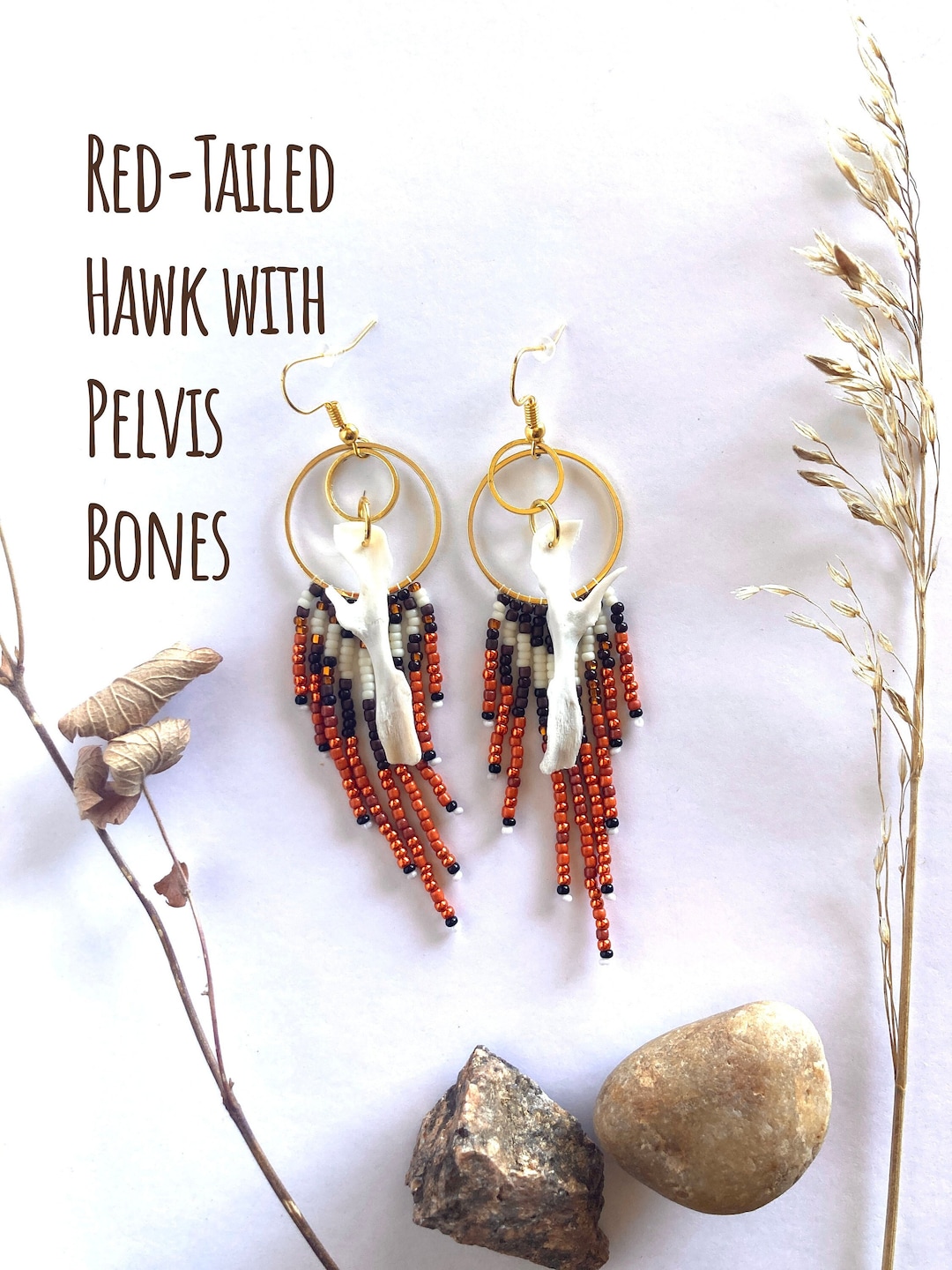 Red-tailed Hawk With Real Bone Small, Dangle, Tassel, Fringe, Glass ...