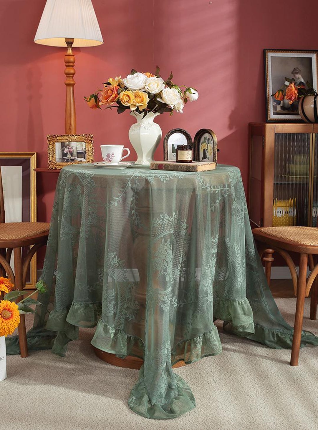 Green Lace Tablecloth,square Round Ruffled Tablecloth,outdoor Party ...