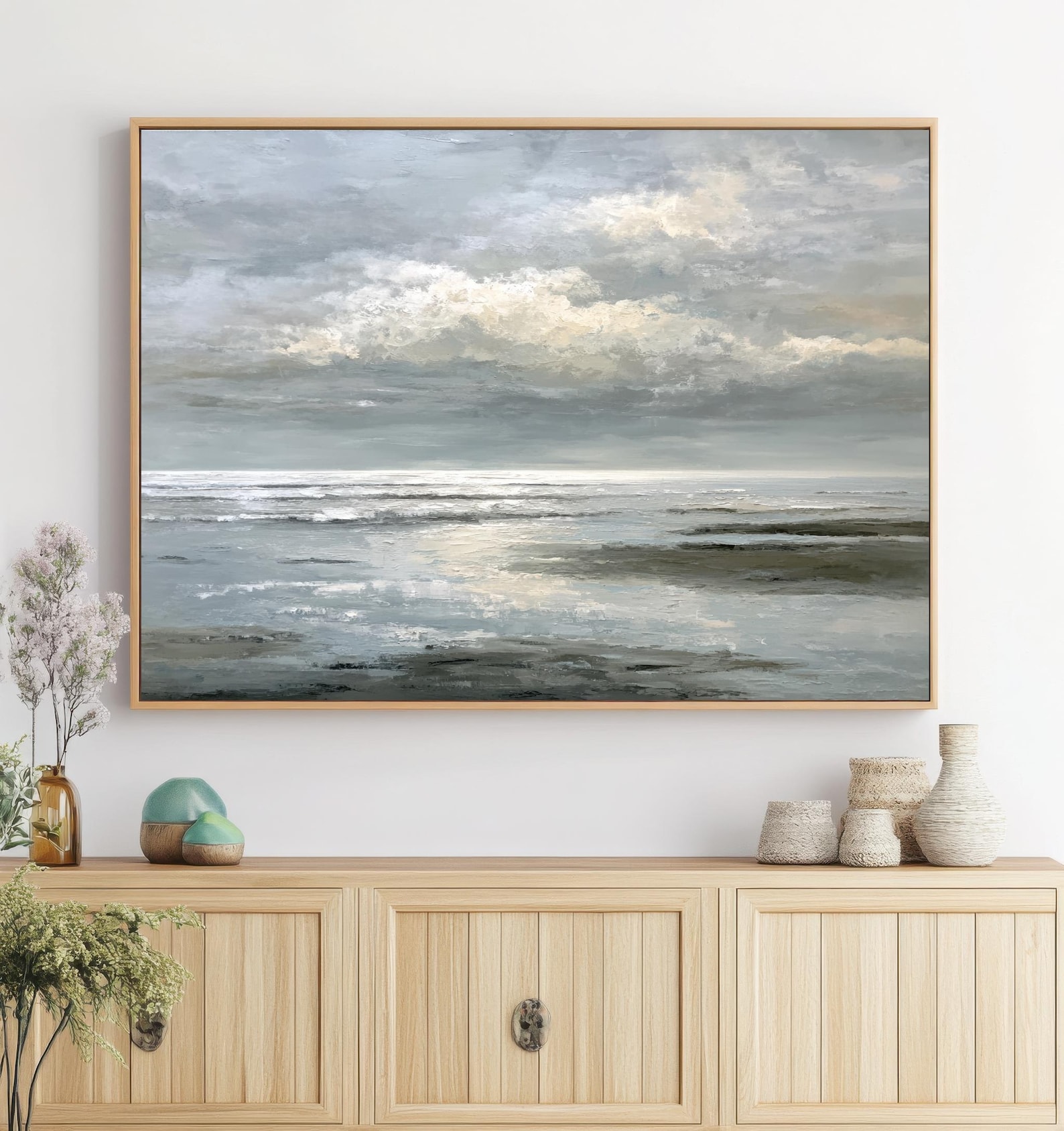 Abstract Coastal Seascape Painting | Muted Gray Ocean Horizon (digital ...