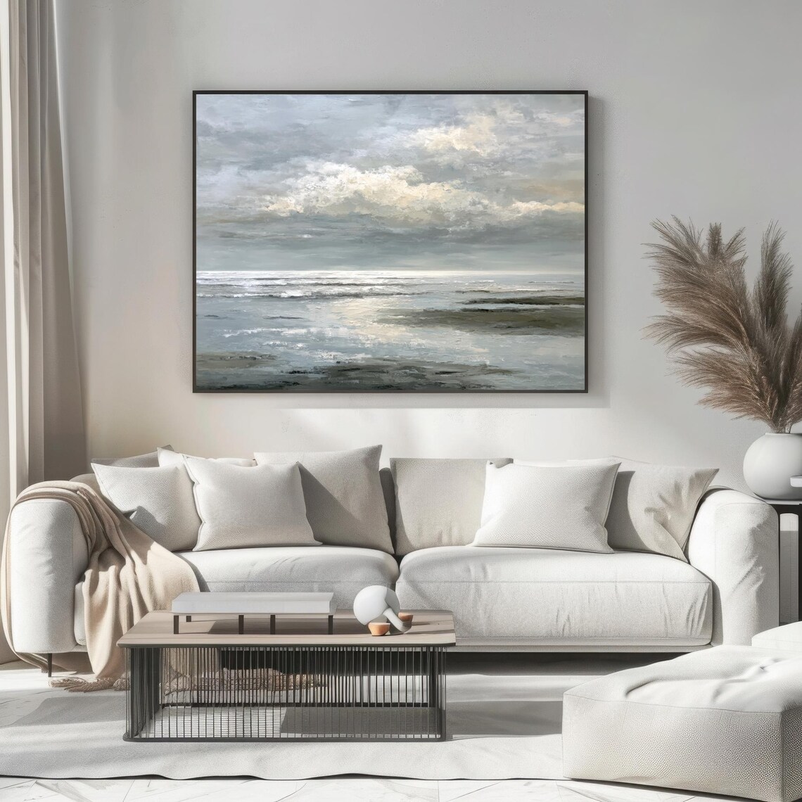 Abstract Coastal Seascape Painting | Muted Gray Ocean Horizon (digital ...