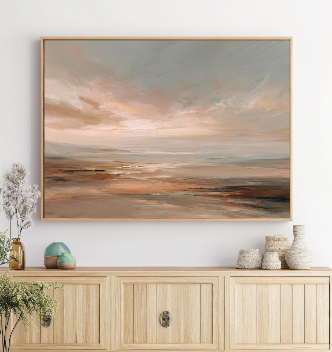 Calm Neutral Abstract Seascape Painting | Abstract Ocean Sunset ...