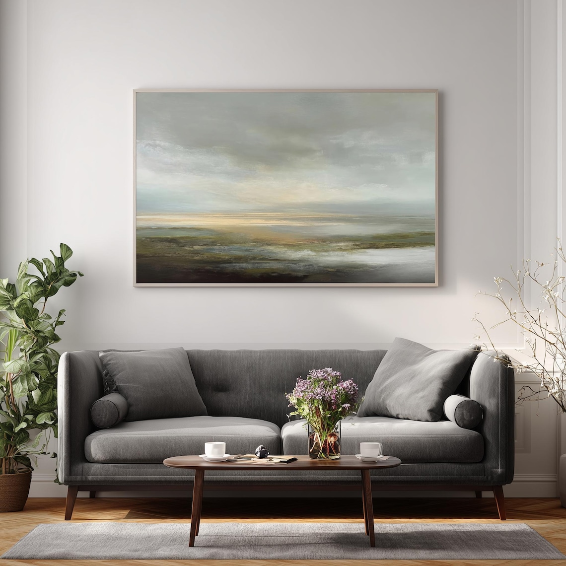 Calm Abstract Landscape Painting | Soft Green Minimal Wall Art Print ...