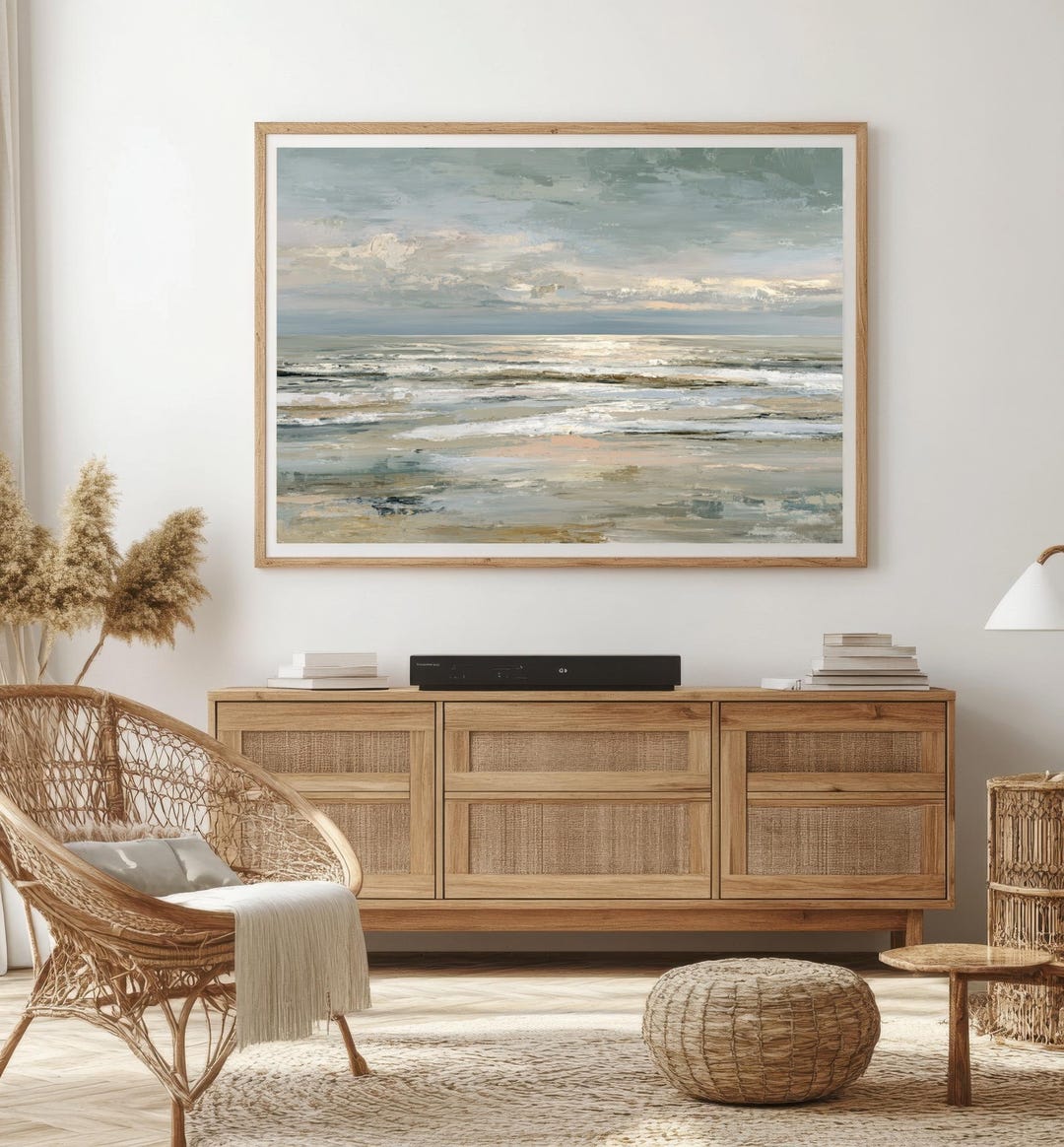Muted Abstract Seascape Wall Art | Soft Neutral Ocean Horizon Painting ...