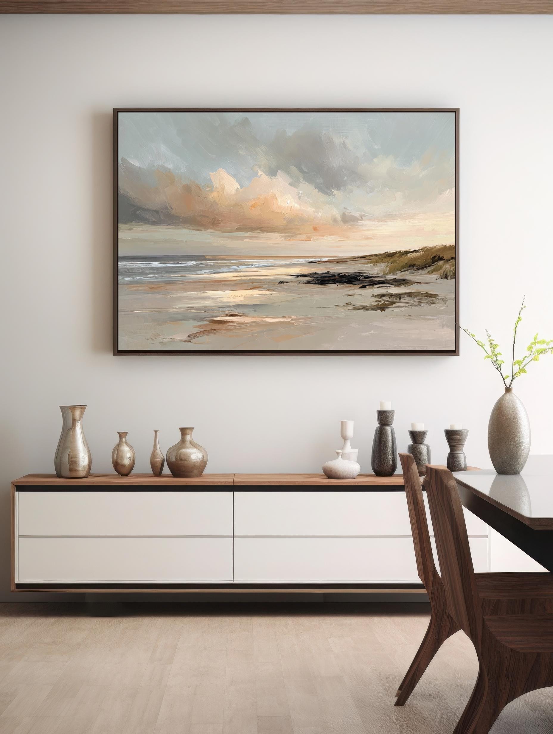 Abstract Coastal Sunset Print | Calm Neutral Tones Beach Wall Art ...