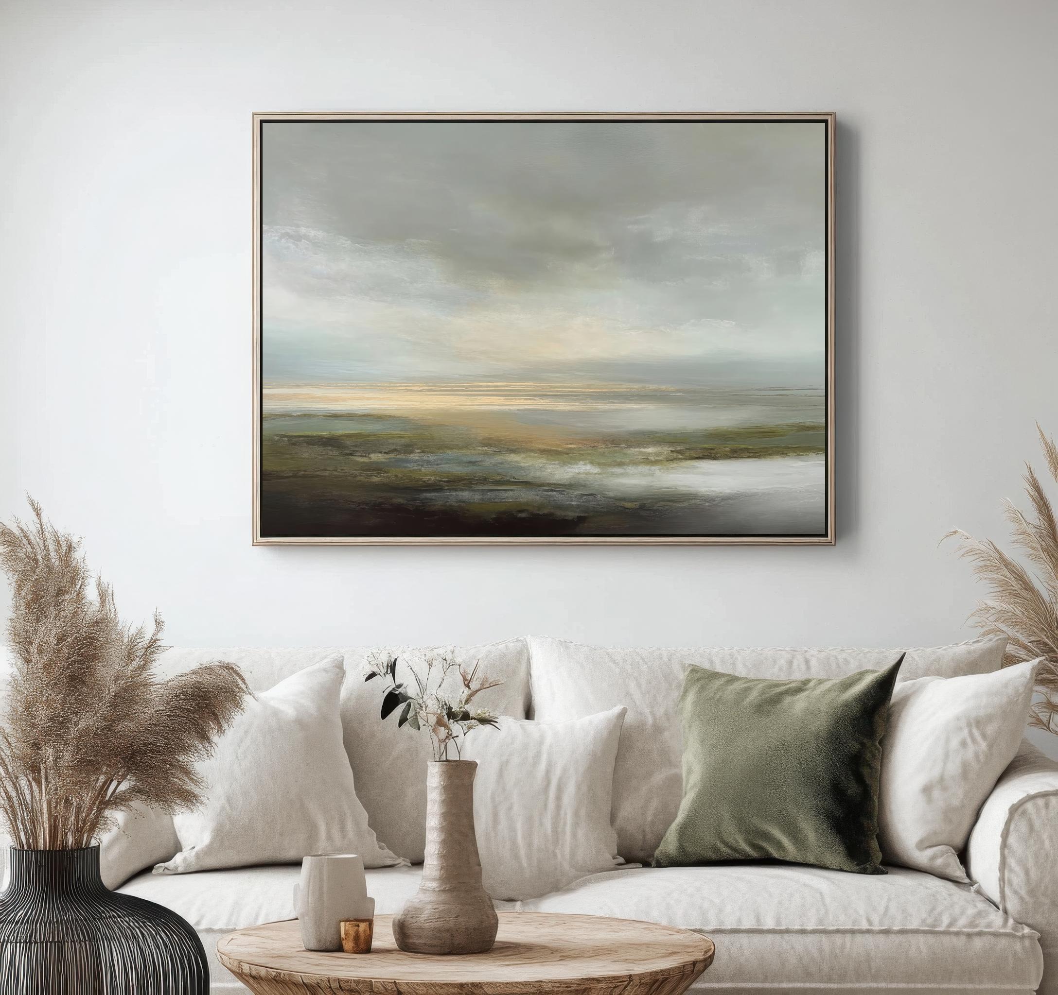 Calm Abstract Landscape Painting | Soft Green Minimal Wall Art Print ...