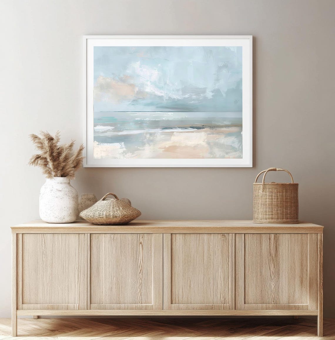 Abstract Coastal Landscape Print – Minimalist Ocean Painting (digital ...