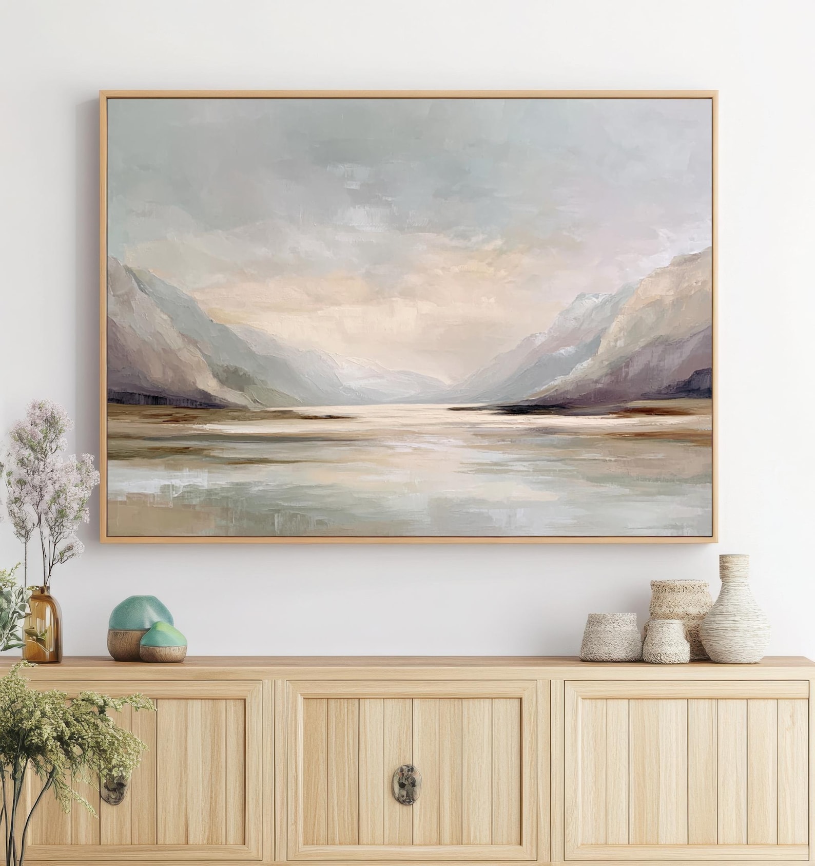 Neutral Tones Mountain Landscape Wall Art | Soft Abstract Nature ...