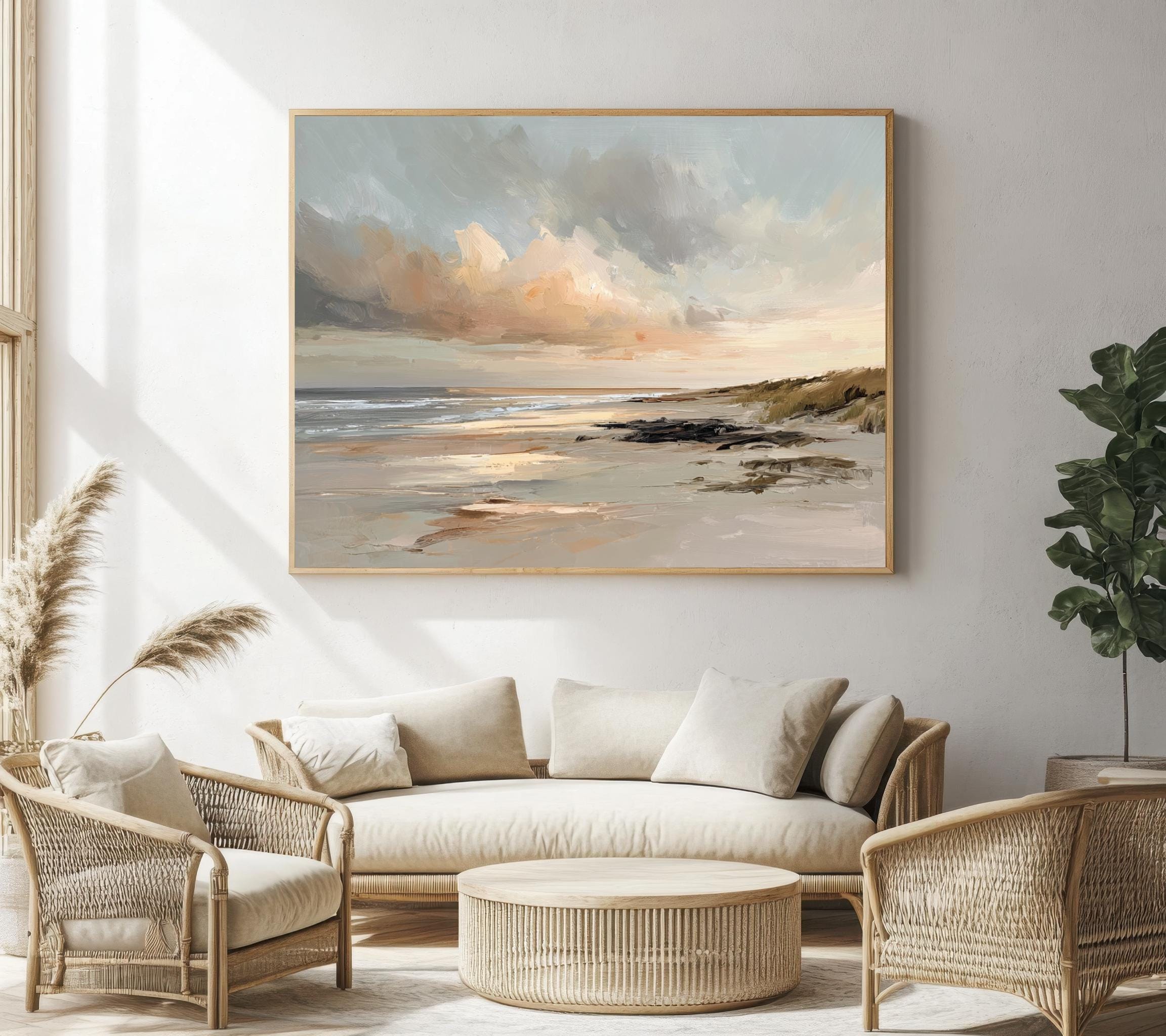 Abstract Coastal Sunset Print | Calm Neutral Tones Beach Wall Art ...