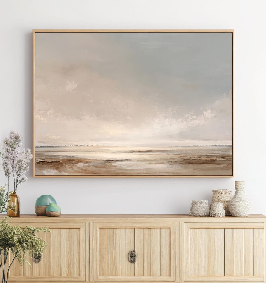 Calm Landscape Painting | Beige Art Print | Minimalist Abstract Wall ...
