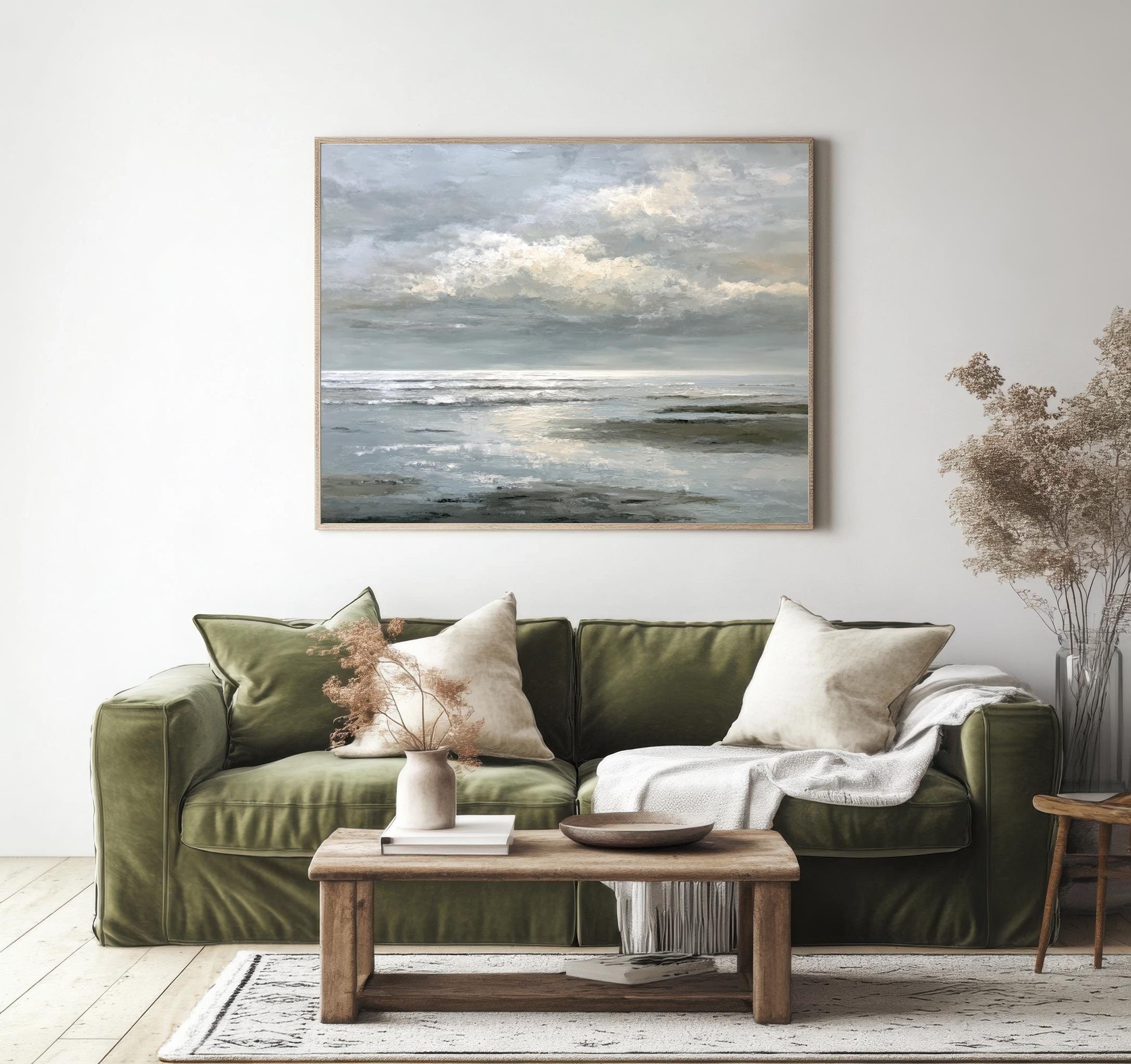 Abstract Coastal Seascape Painting | Muted Gray Ocean Horizon (digital ...