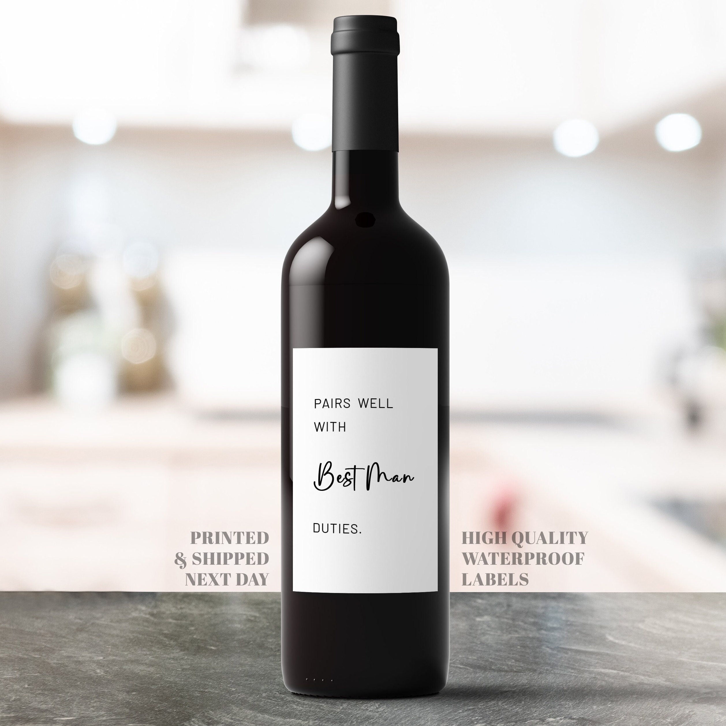 PRINTED Wine Bottle Label, Pairs Well With Best Man Duties Wine Label ...