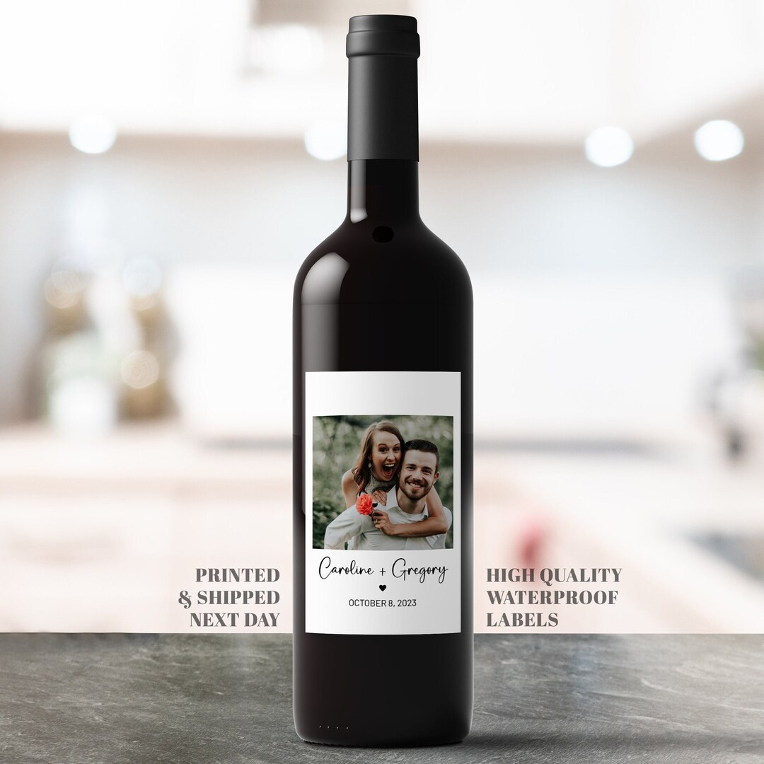 PRINTED Photo Wine Bottle Label, Personalized Wine Label, Custom Wedding Wine Label, Wine Gift ...