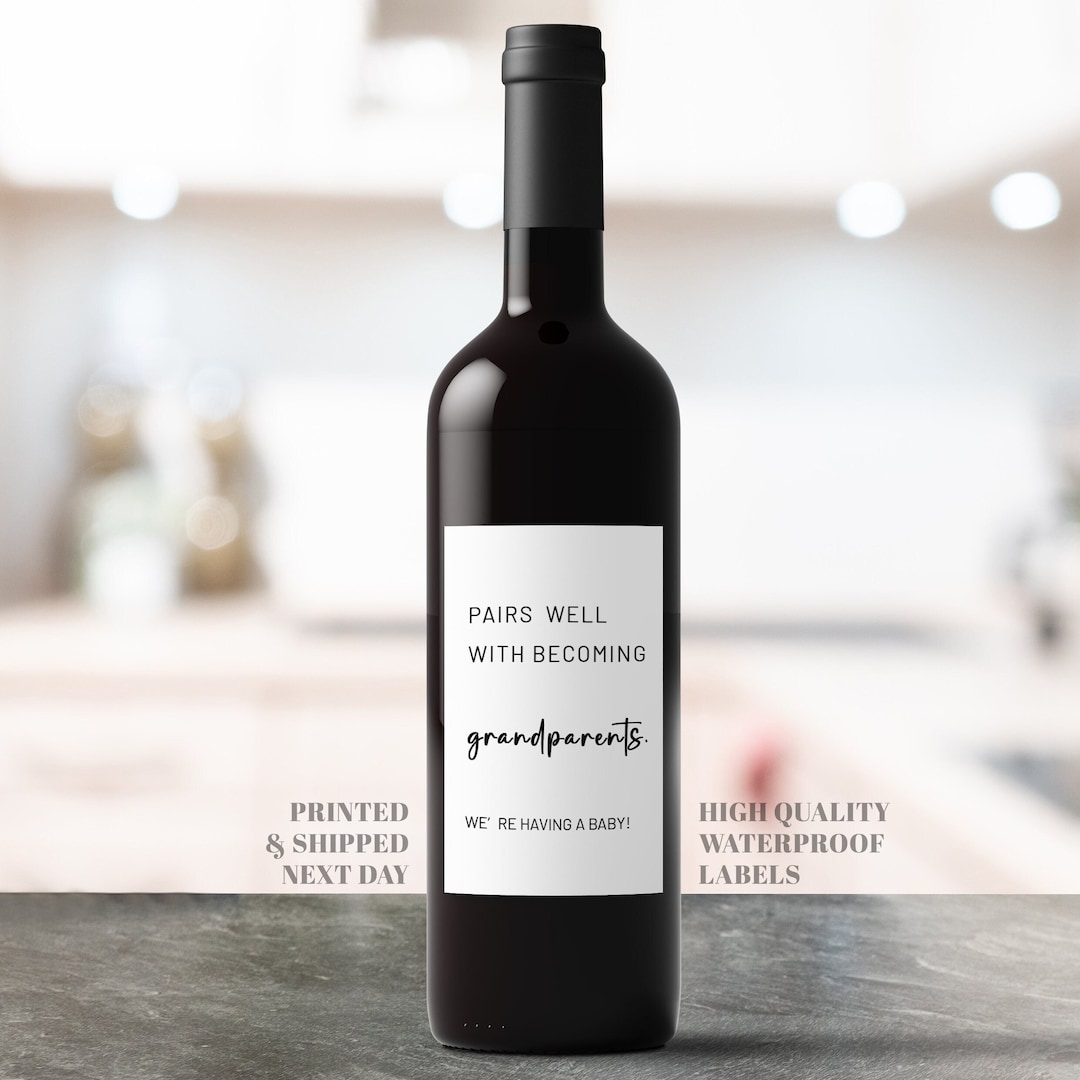 PRINTED Wine Bottle Label, Pairs Well With Becoming Grandparents Wine ...