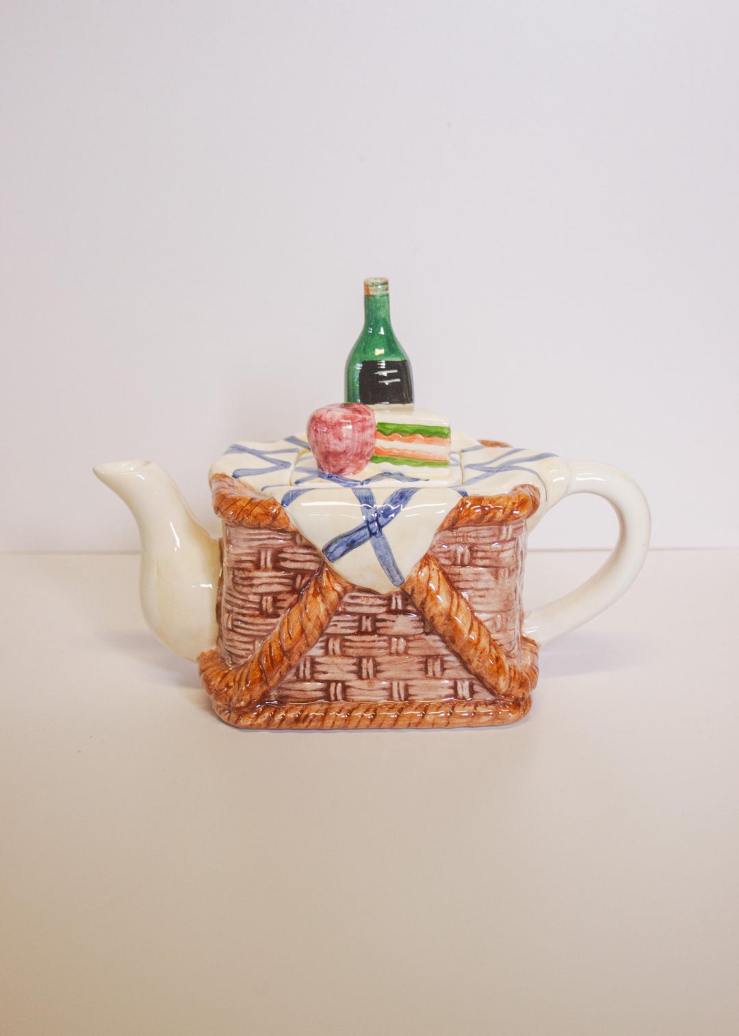 Vintage 90s Picnic Basket Wine Food Tea Pot - Etsy