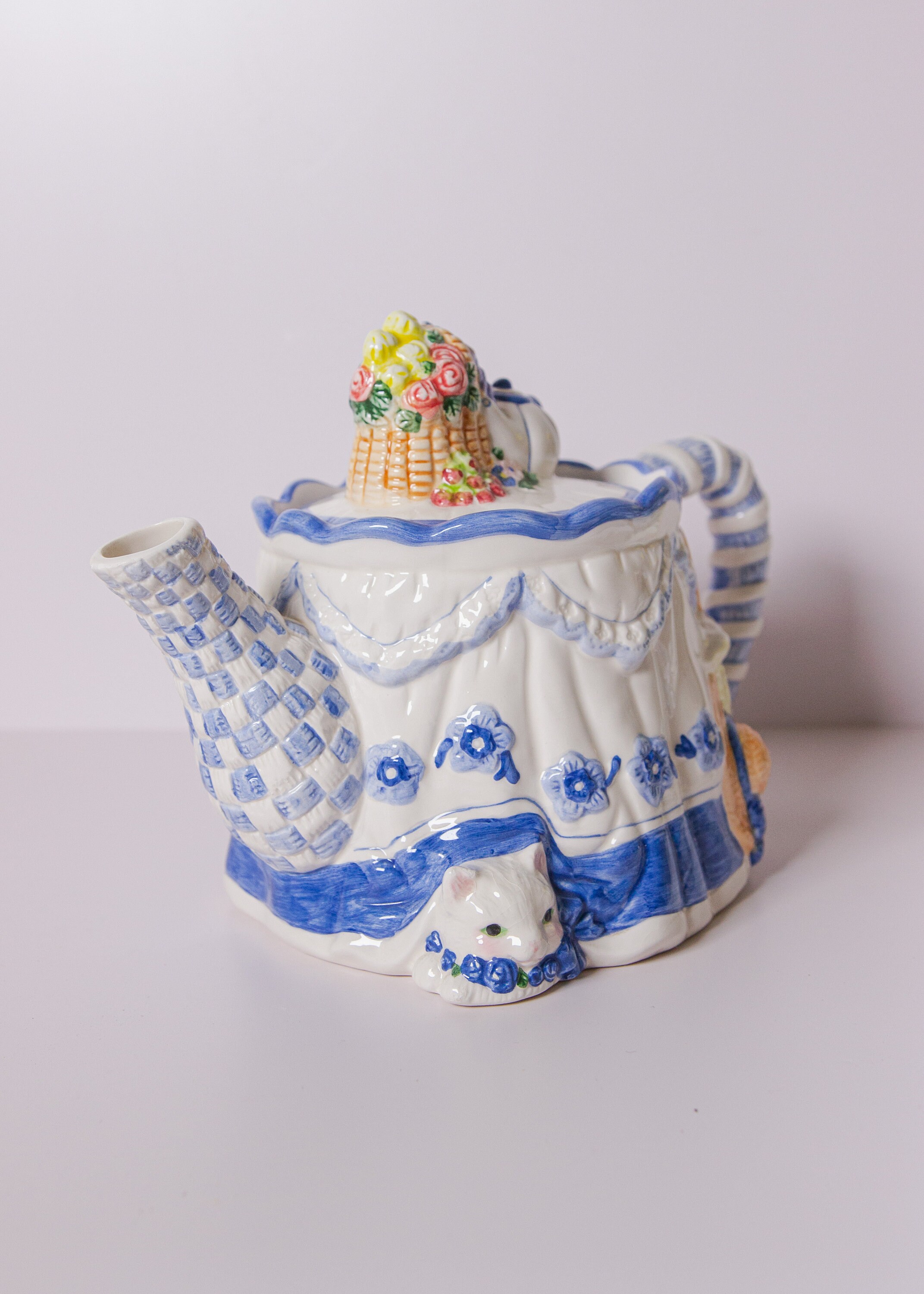 Vintage 90s Avon Blue White Cat & Hats Checkered Teapot - Etsy