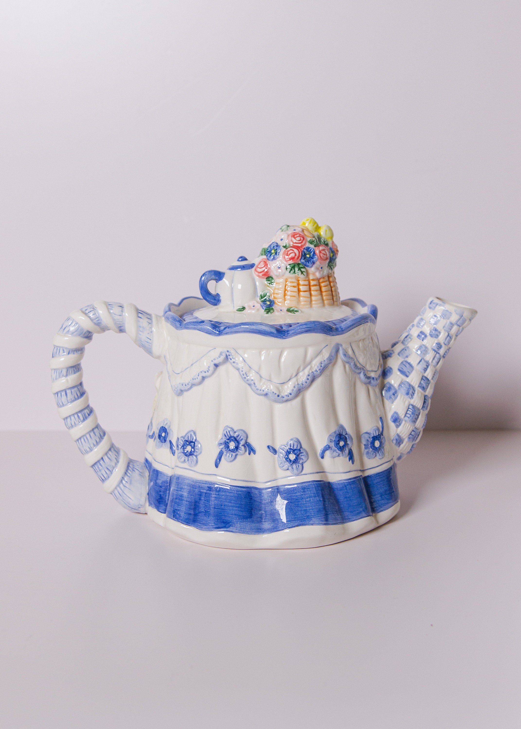 Vintage 90s Avon Blue White Cat & Hats Checkered Teapot - Etsy