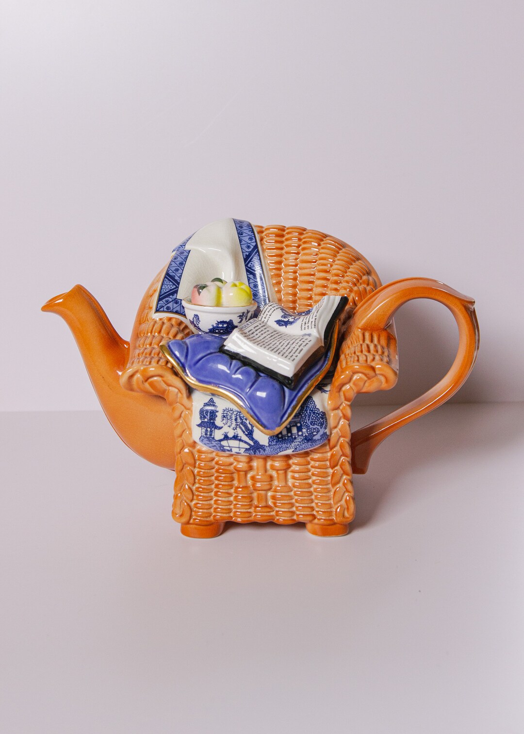 Vintage 90s Cardew Blue Wicker Chair Teapot - Real Blue Willow by Royal ...